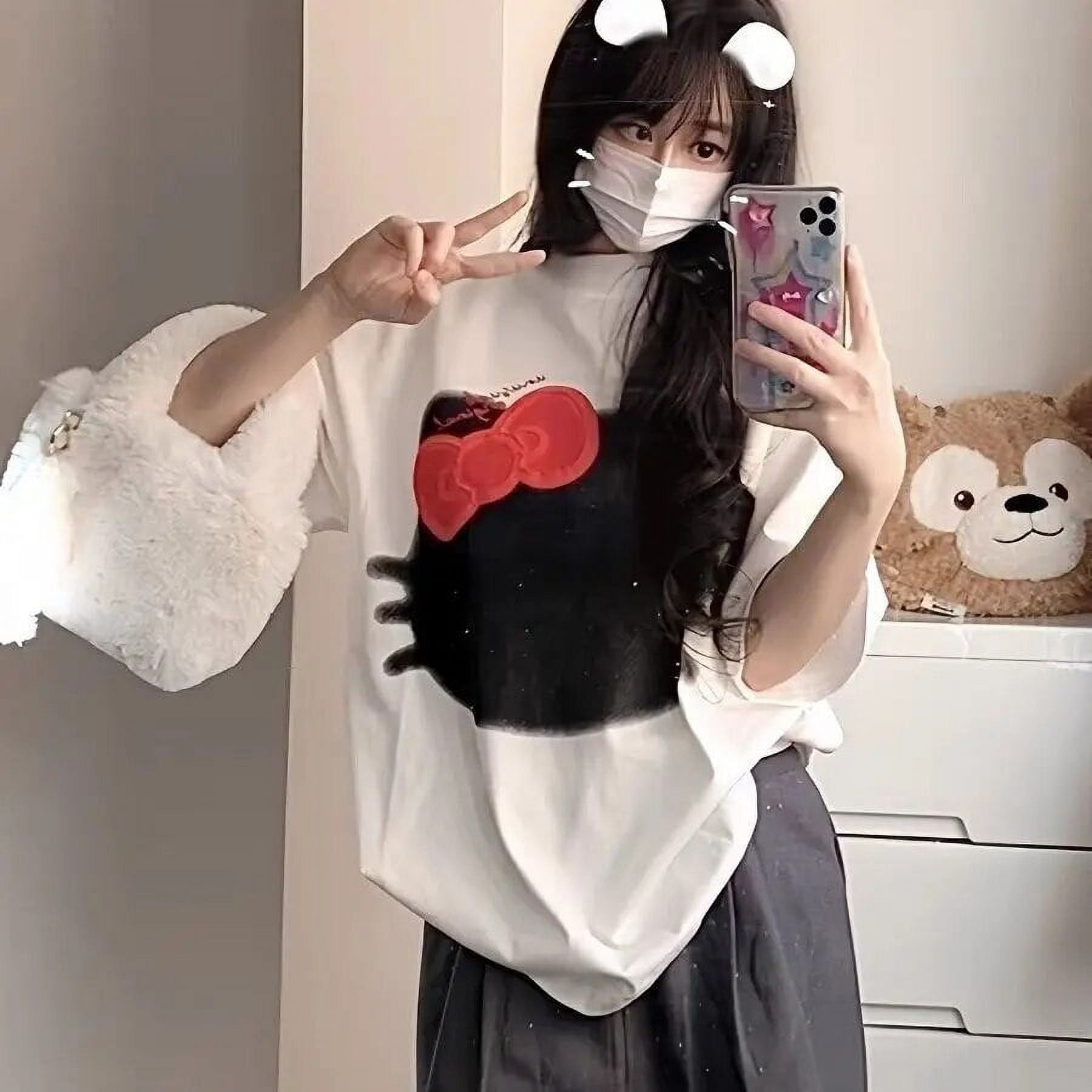 ZZPXX Sanrio Hello Kitty Y2k Gothic Short Sleeved T-shirt Trendy Hip ...