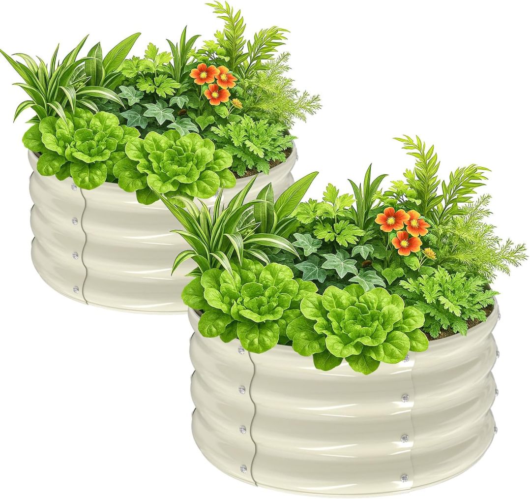 ZZSP 2 PCS Galvanized Raised Garden Beds Outdoor, 2x2x1ft Round Raised ...
