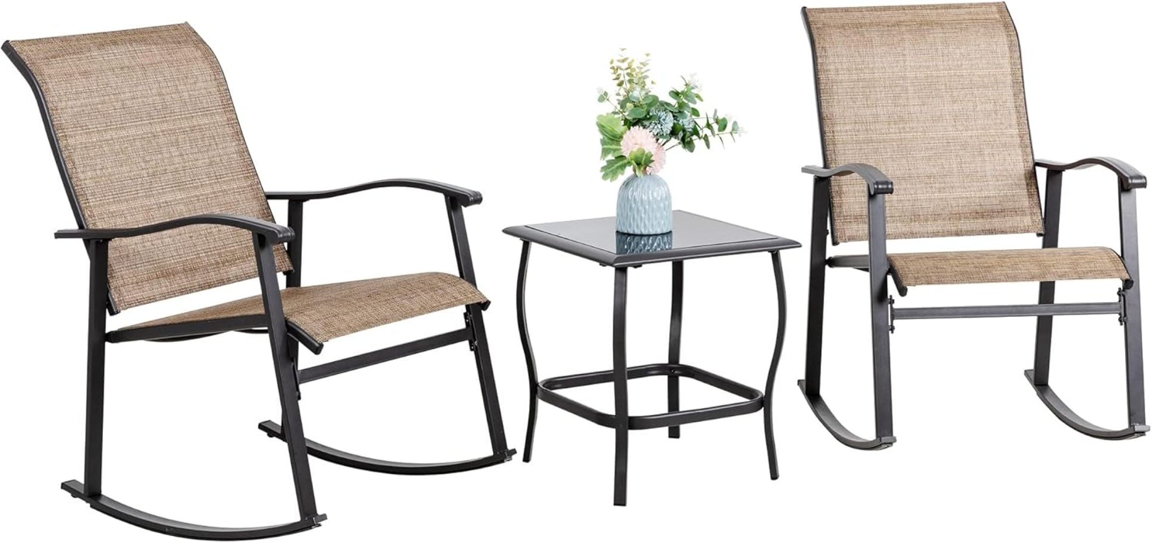 ZZSP 3 Piece Outdoor Rocking Bistro Set, Textilene Fabric Small Patio ...