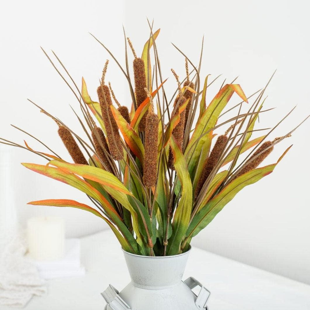 ZZSP Artificial Cattail Bush with Fall Leaves and Grasses - This Cat ...
