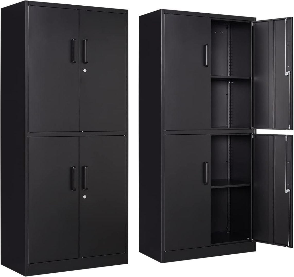ZZSP Metal Storage Cabinet, Locking Steel Cabinet with 4 Doors and 2 ...