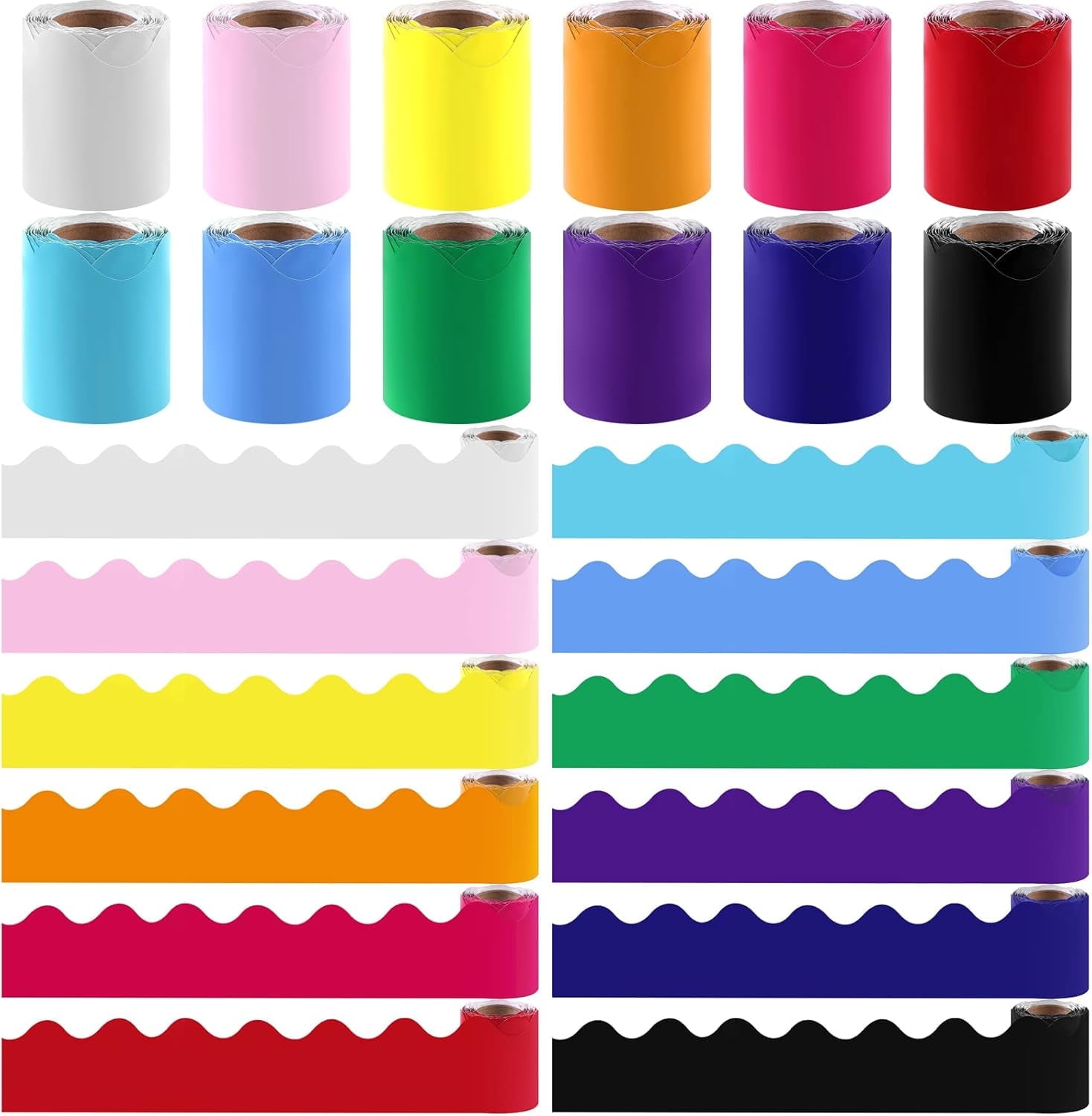 ZZUU 12 Rolls 393.6 Feet Scalloped Bulletin Board Borders Boho Colors ...