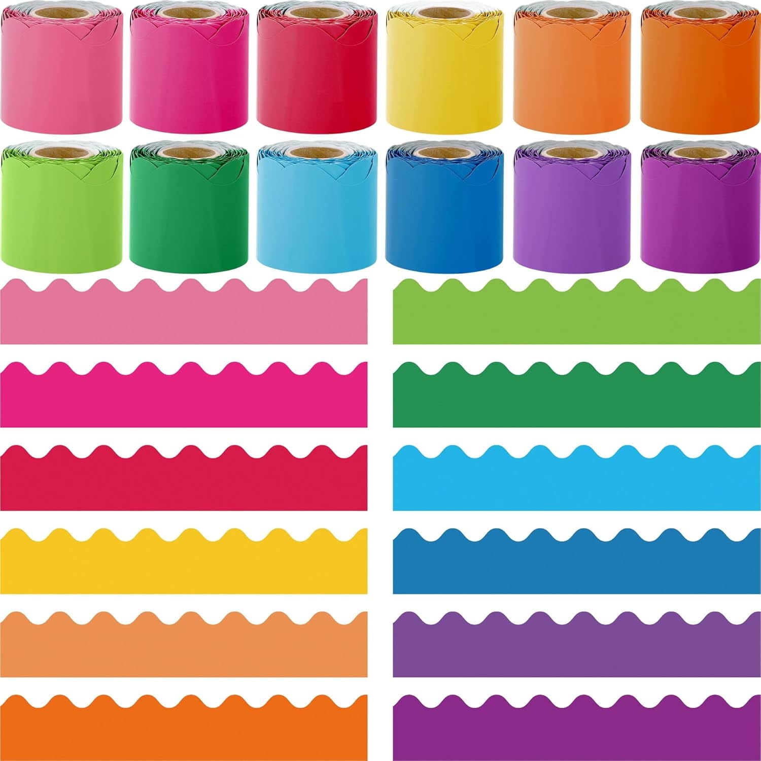 ZZUU 12 Rolls 393.6 Feet Scalloped Bulletin Board Borders Boho Colors ...