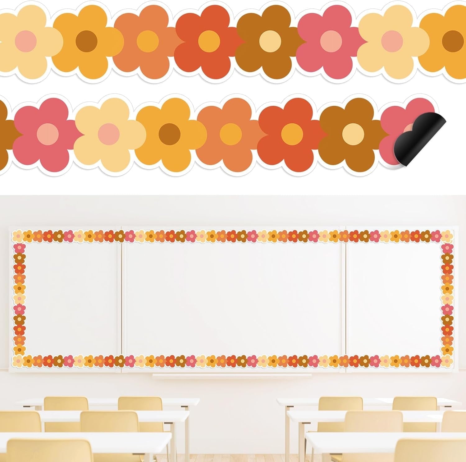 ZZUU 24Pcs Preppy Happy Face Magnetic Bulletin Board Border Pastel ...