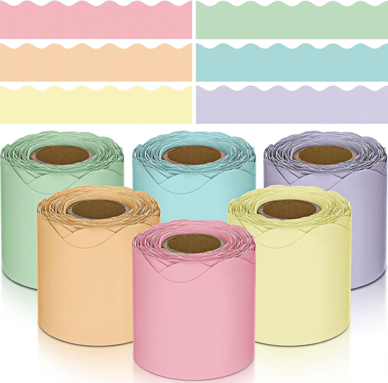 ZZUU 6 Rolls 196.8 ft Colorful Borders for Bulletin Board, Scalloped ...