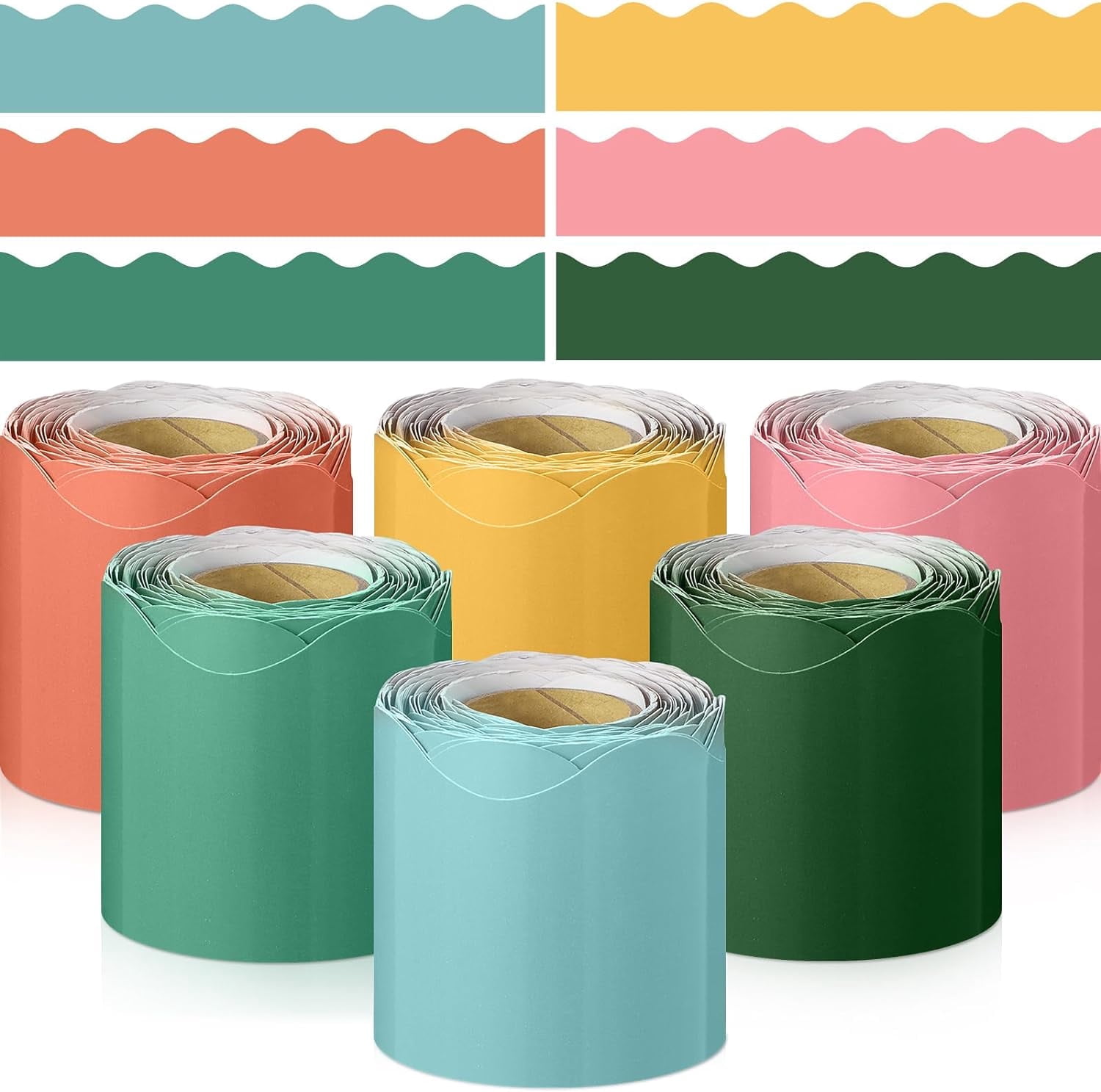 ZZUU 6 Rolls 196.8 ft Colorful Borders for Bulletin Board, Scalloped ...
