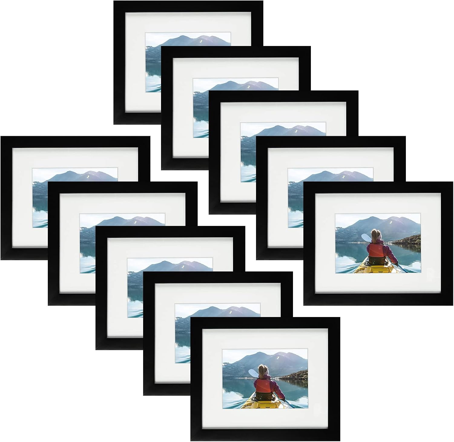 ZZUU, 8x10 Black Photo Frame - Wood, Real Glass, and White Mat Display ...