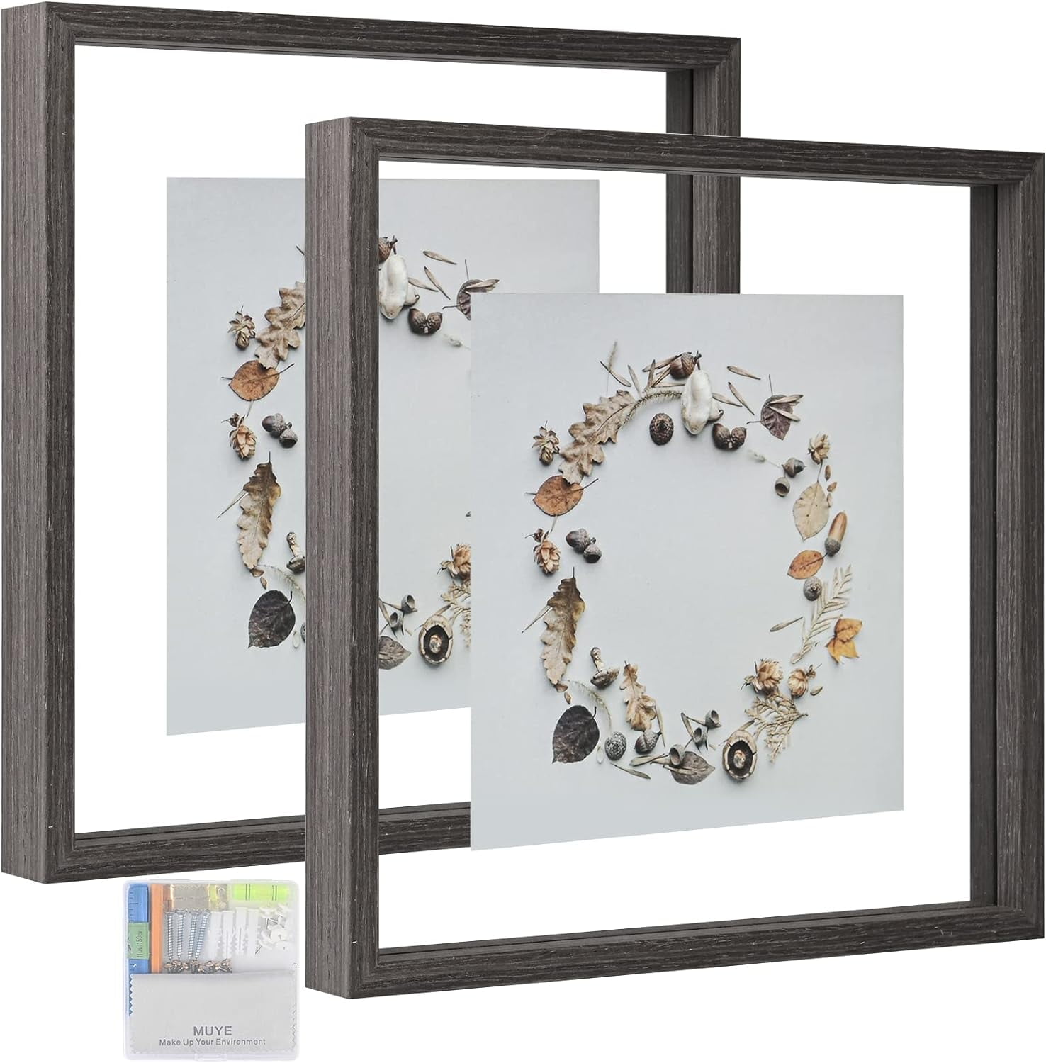 ZZVV 5x7 Floating Frame Set of 2,Double Glass Rustic Photo Frame for ...