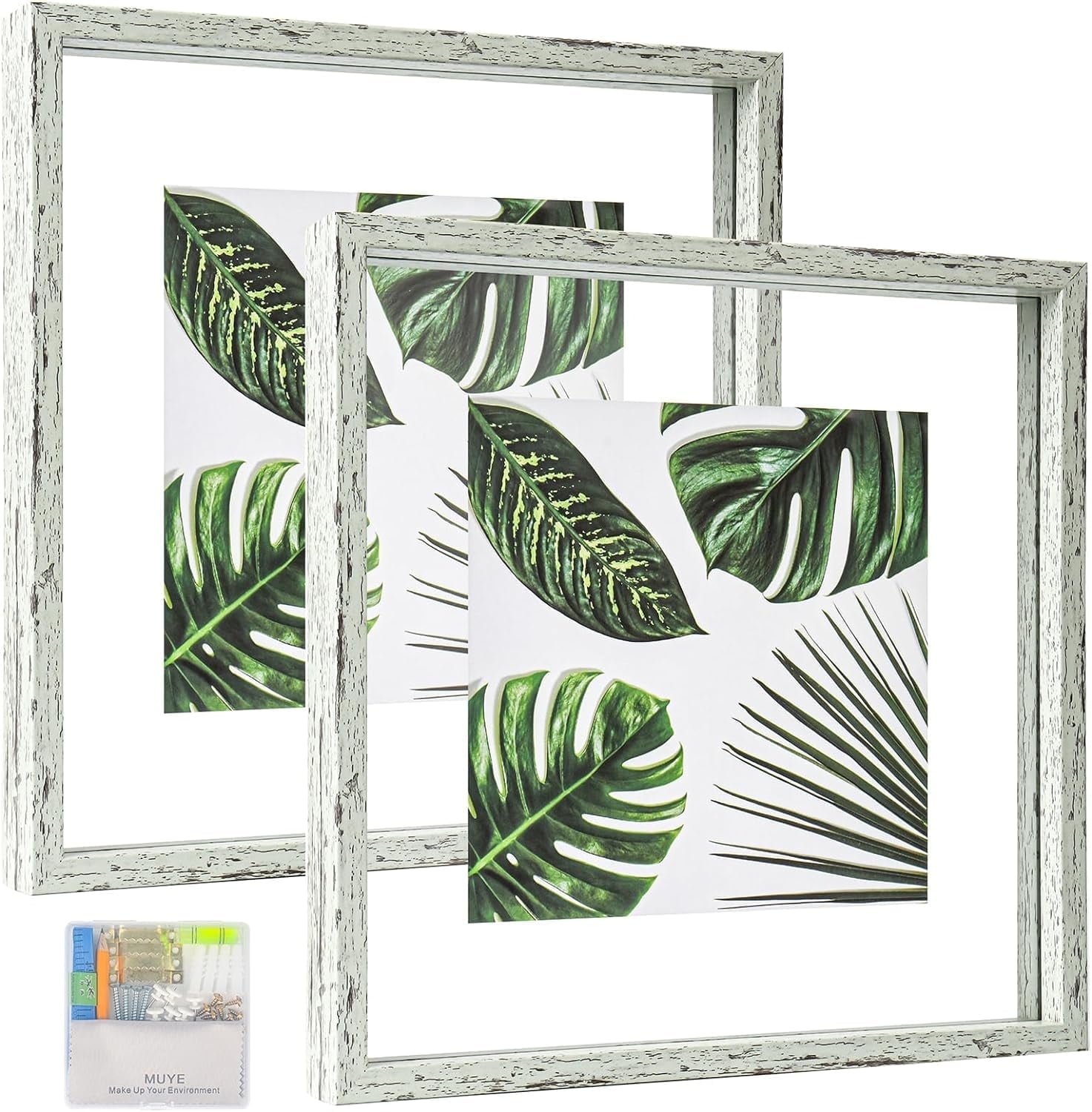 ZZVV 5x7 Floating Frame Set of 2,Double Glass Rustic Photo Frame for ...