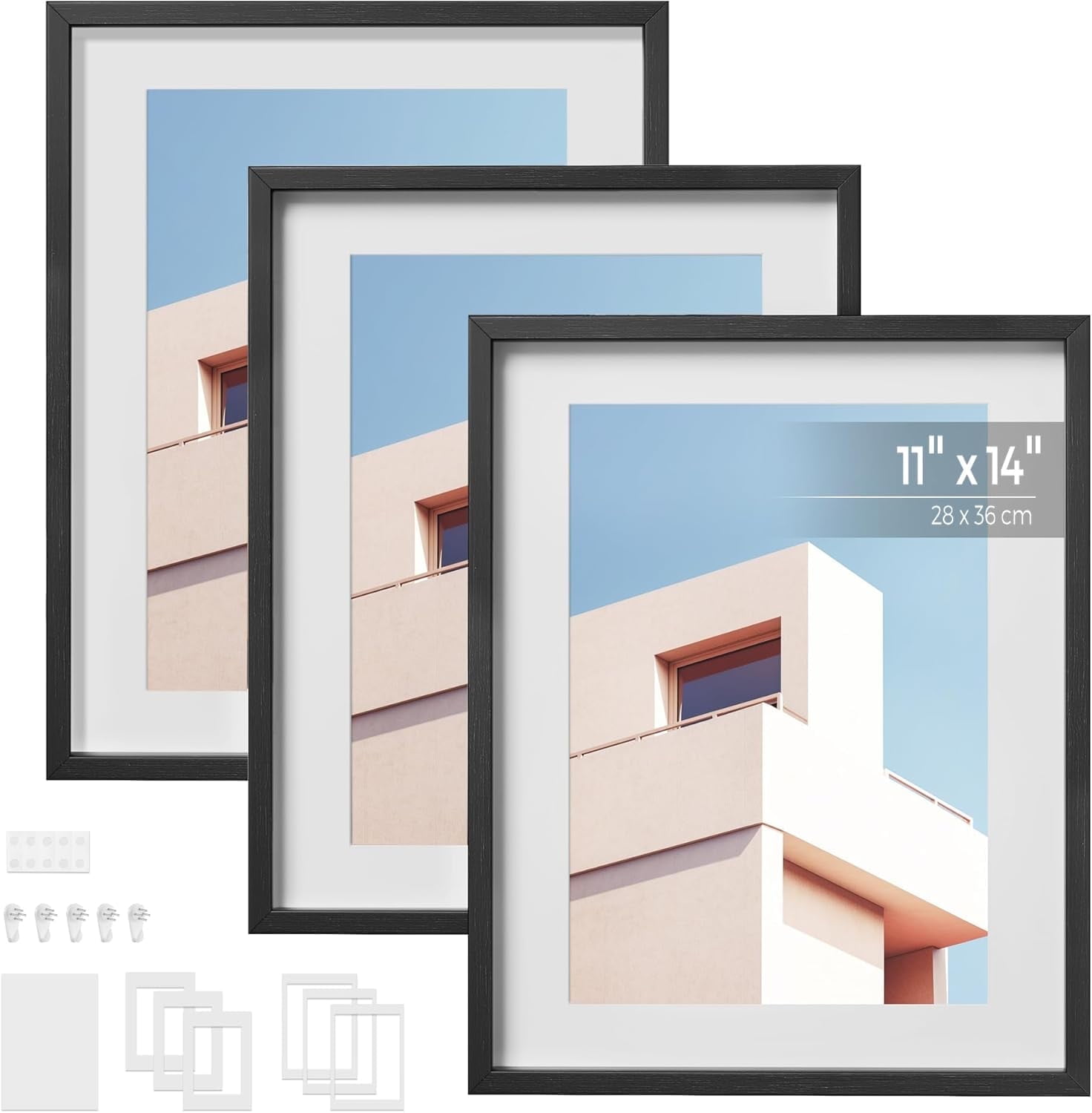 ZZVV Picture Frames Set of 7 Pieces, One 11 x 14 Inches, Two 8 x 10 Inches, Four 6 x 8 Inches ...