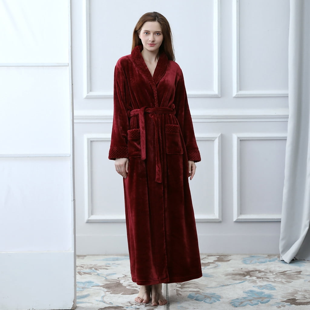 ZZWXWB Robes For Women Women Solid Thicken Velvet Robe Bathrobe Gown ...