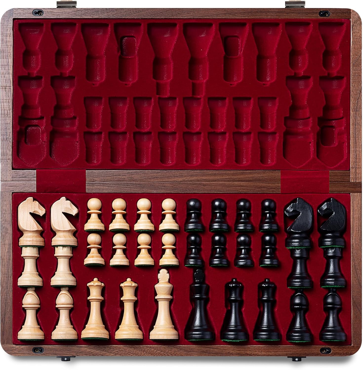 ZZXQ Premium Natural Walnut Folding Chess Board Game Set, 15" Wooden ...
