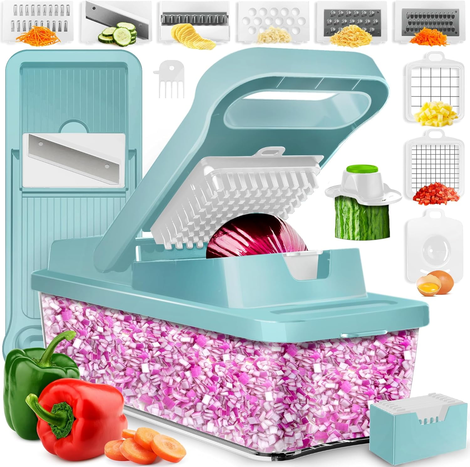 ZZXX 4 in 1 Vegetable Chopper with Container, Veggie Chopper, Vegetable ...