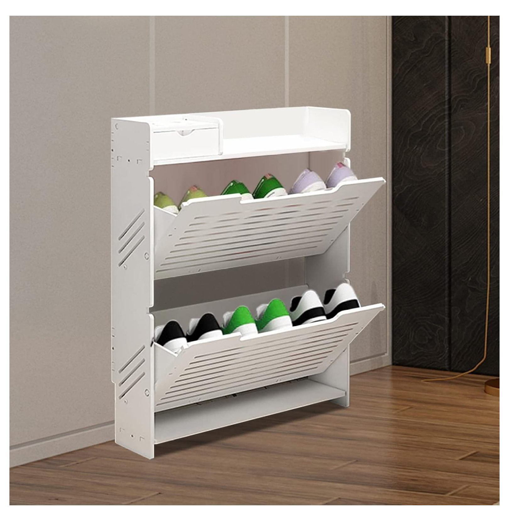 ZZYY 2 Drawers Shoe Storage Cabinet Tipper Doors Shoe Rack 31.88in Tall ...