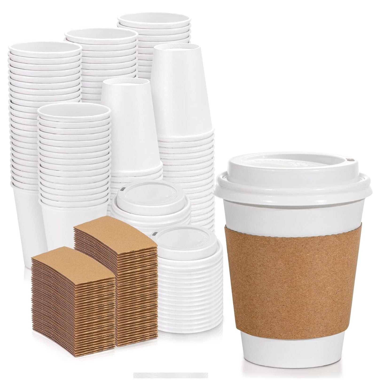 ZZYY [500 Pack] White Coffee Cups with Dome Lids and Brown Sleeves ...