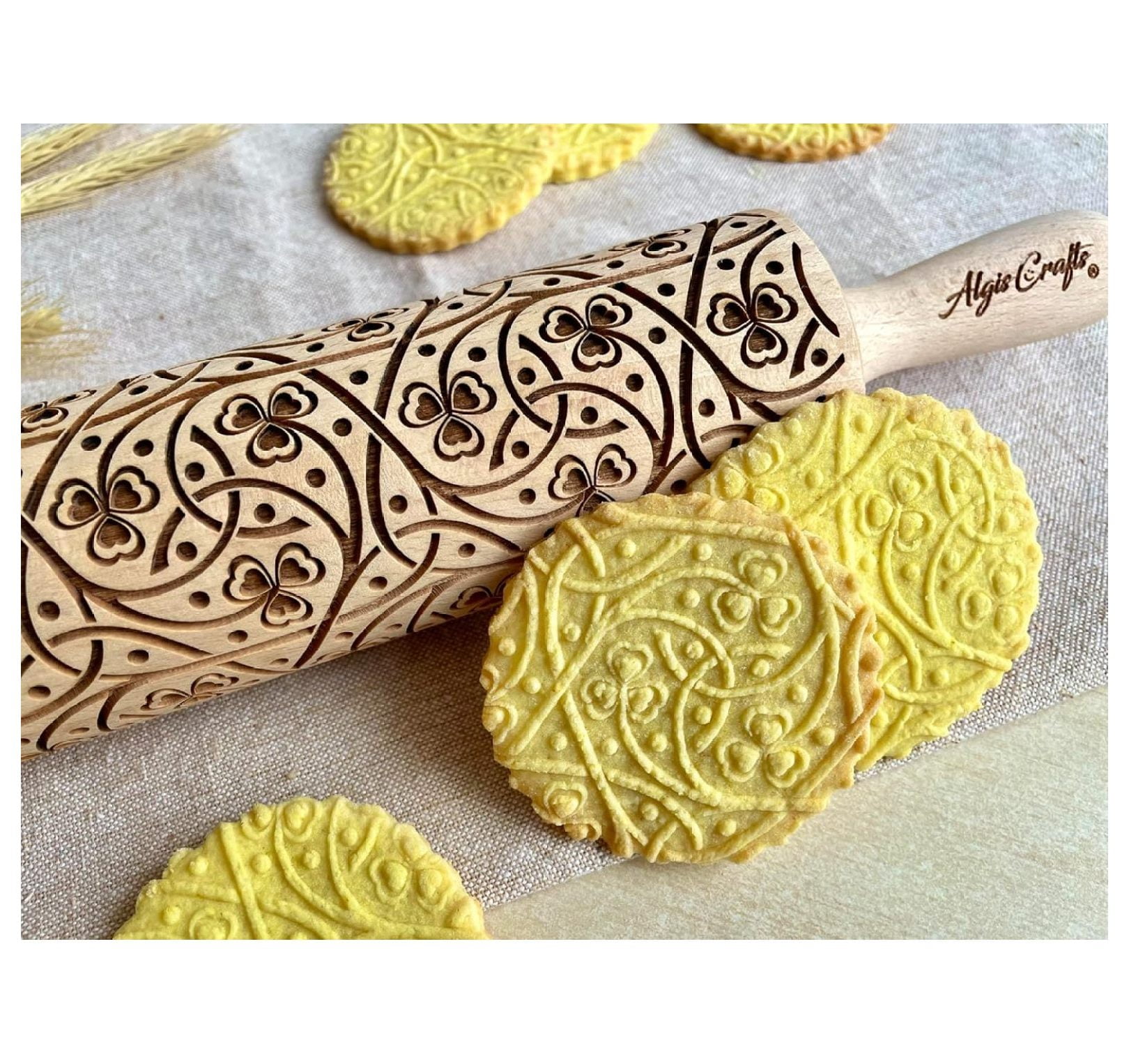 ZZYY CLOVER TALE EMBOSSING ROLLING PIN WOODEN LASER ENGRAVED DOUGH with ...