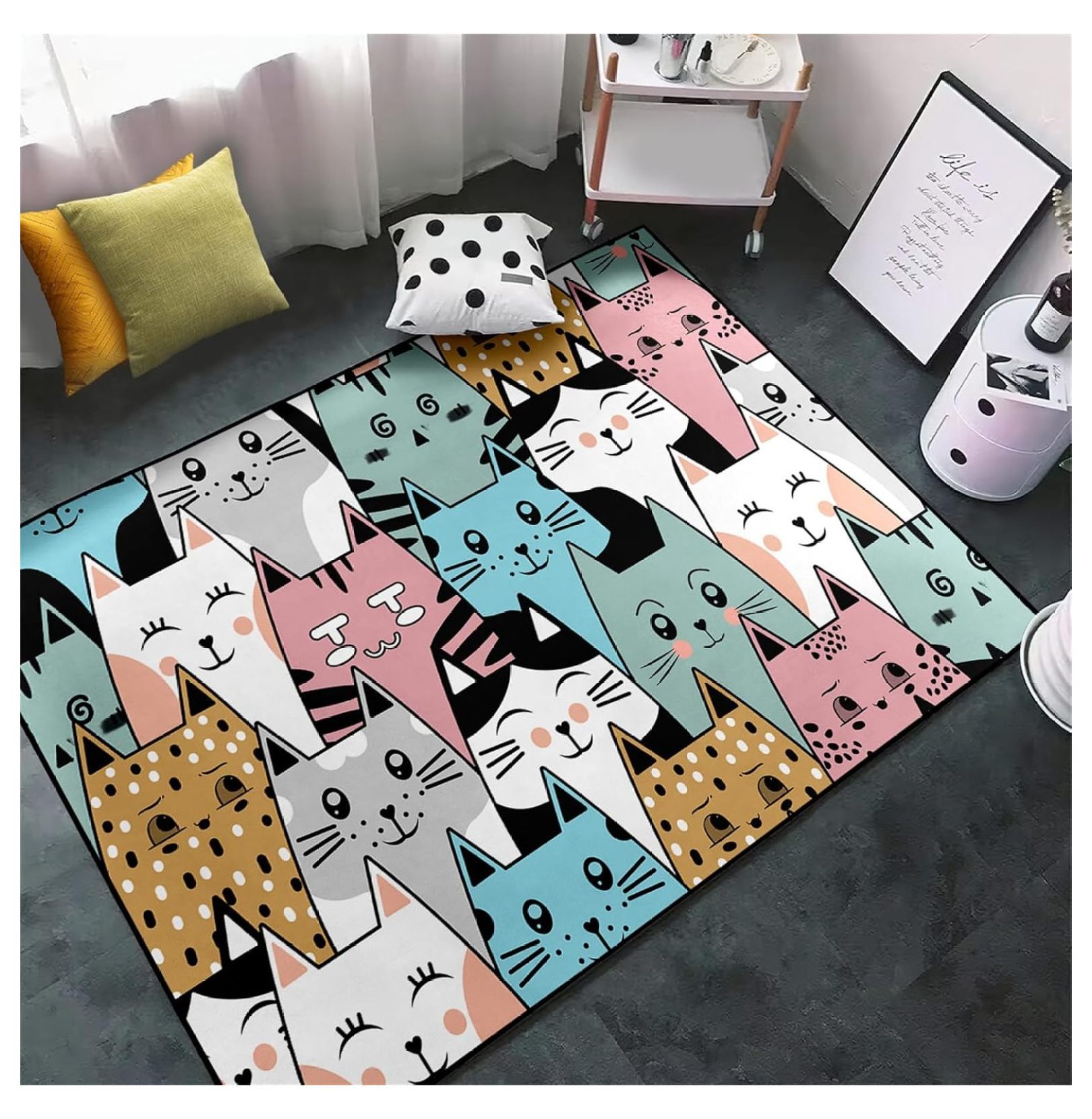 ZZYY Cartoon Cat Rugs for Girls Bedroom Cat Floor Rug Cat Area Rug for ...