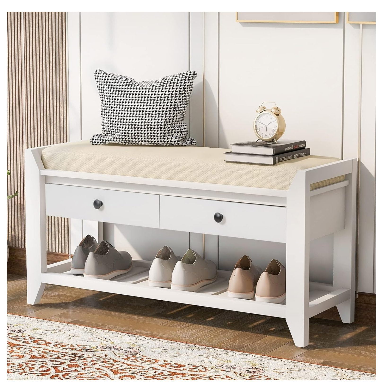 ZZYY Entryway Storage Bench with Cushioned Seat Shoe Rack with 2 ...
