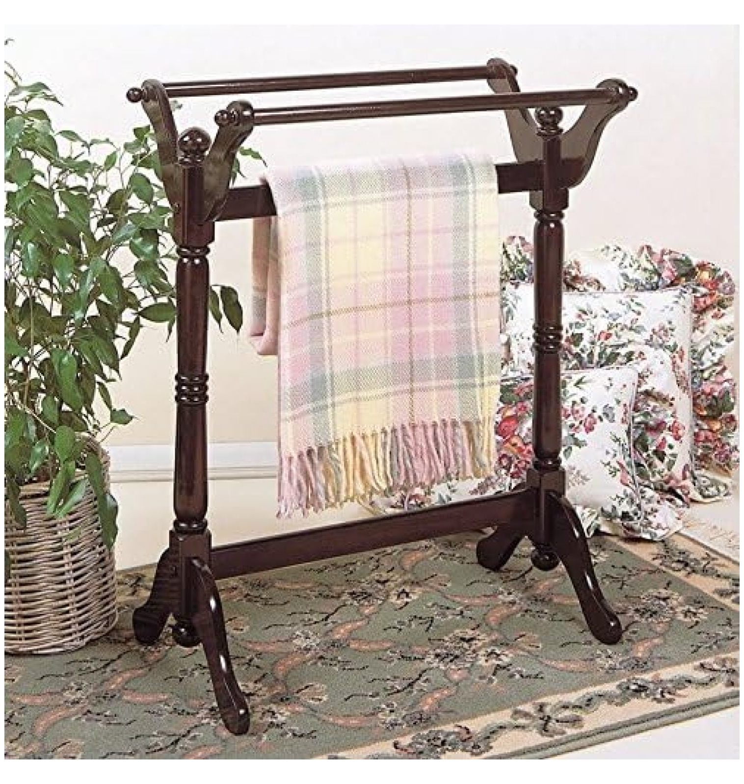 ZZYY Freestanding Wood Blanket Rack for Living Room, 3 Tier Towel ...