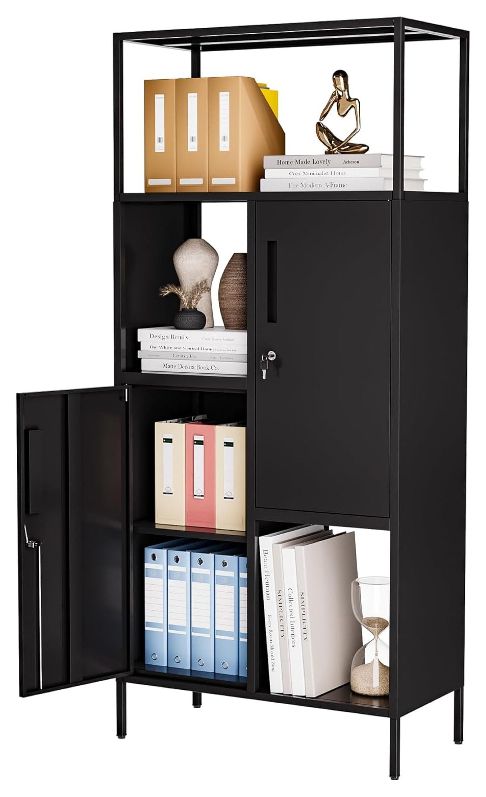 ZZYY Metal Storage Cabinet with Open Storage Shelf,Black Storage Shelf ...