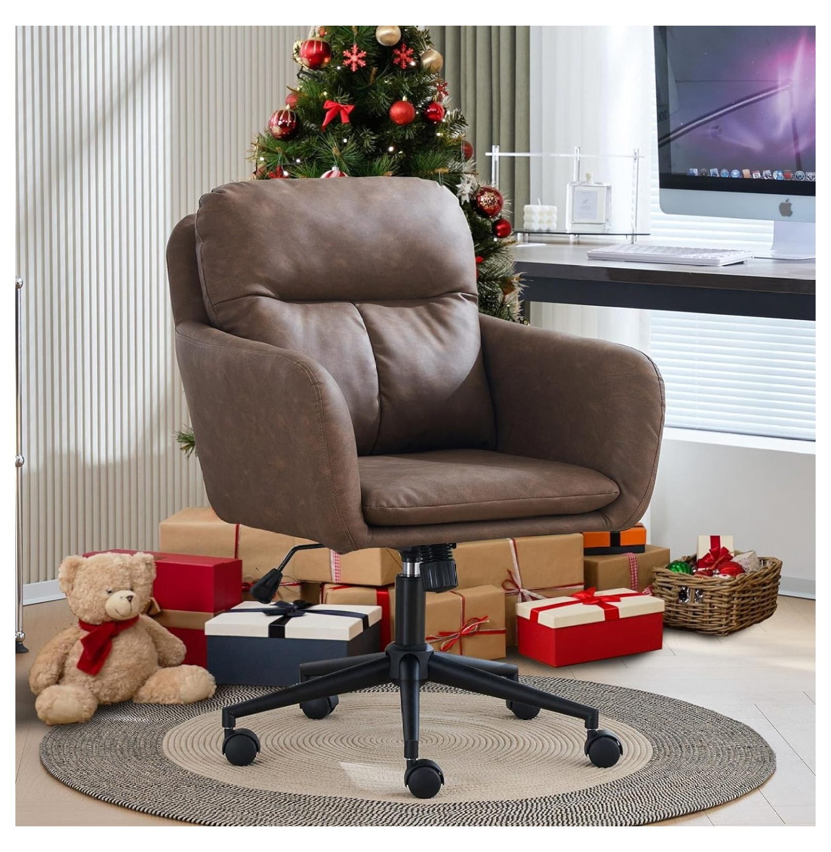 ZZYY PU Leather Office Chair Ergonomic Computer Desk Chair Adjustable ...