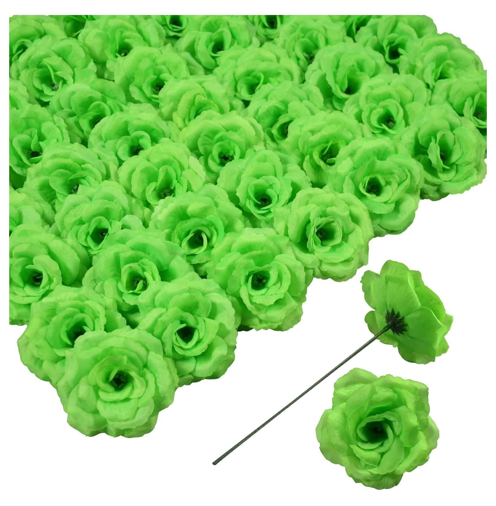 ZZYY Rose Head Flowers with Stem, 50 Grass Green Artificial Flowers ...
