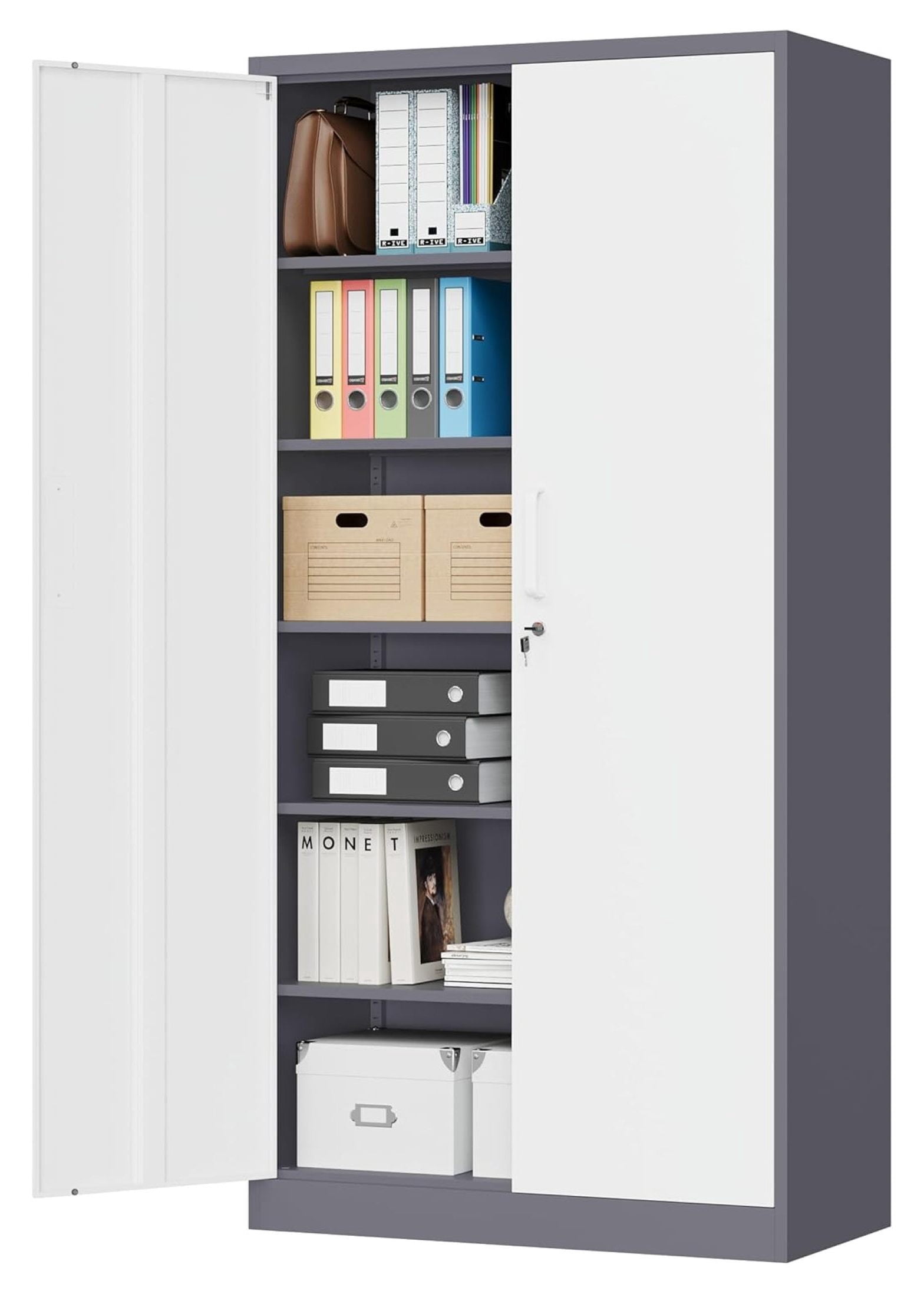 ZZYY Storage Cabinet with Locking Doors, 72" Tall Metal Cabinet with 5 ...