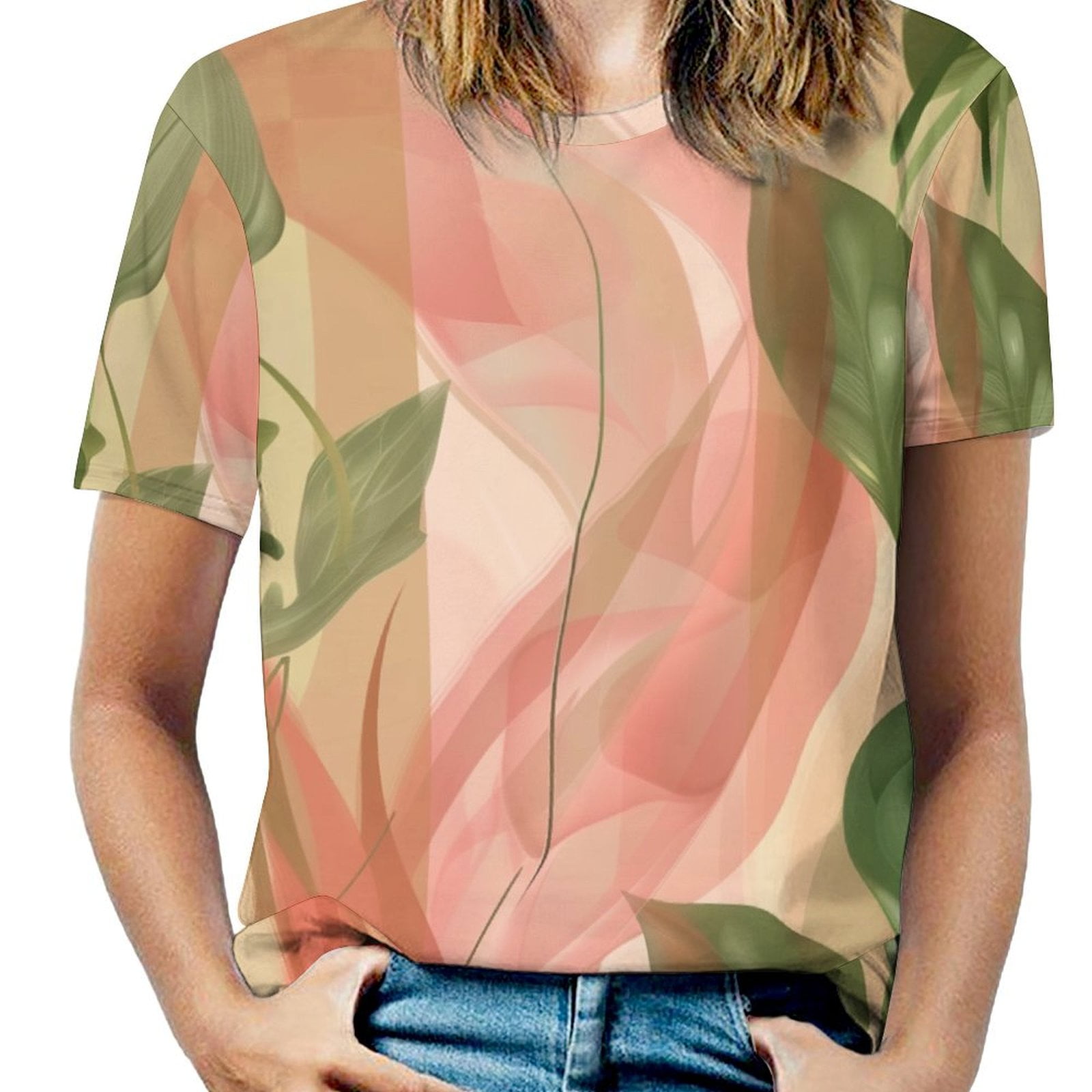 ZZZHY Elongated Leaves-73 Full Print Graphic T Shirts, Short Sleeve ...