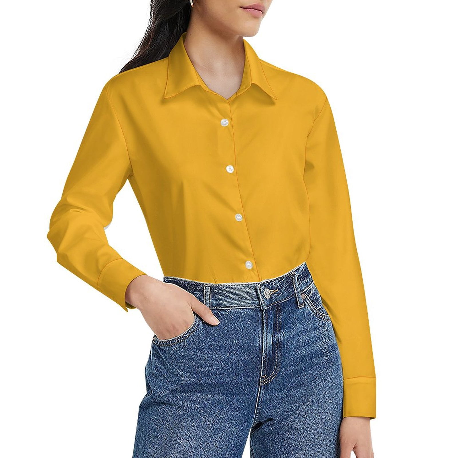 ZZZHY Golden Yellow-230 Women's Button Down Shirts, Long Sleeve Tops ...