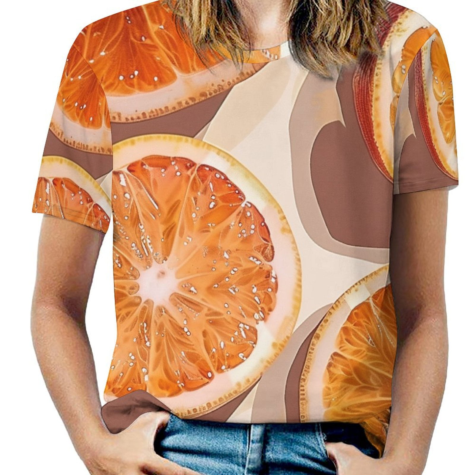 ZZZHY Orange Slices 1 Full Print Graphic T Shirts, Short Sleeve Crew Neck Tees for Women ...