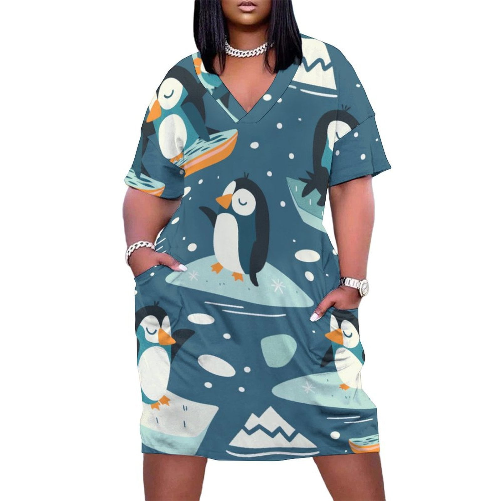 Zzzhy Penguins And Icebergs 29 Plus Size Summer Dresses Casual Sun