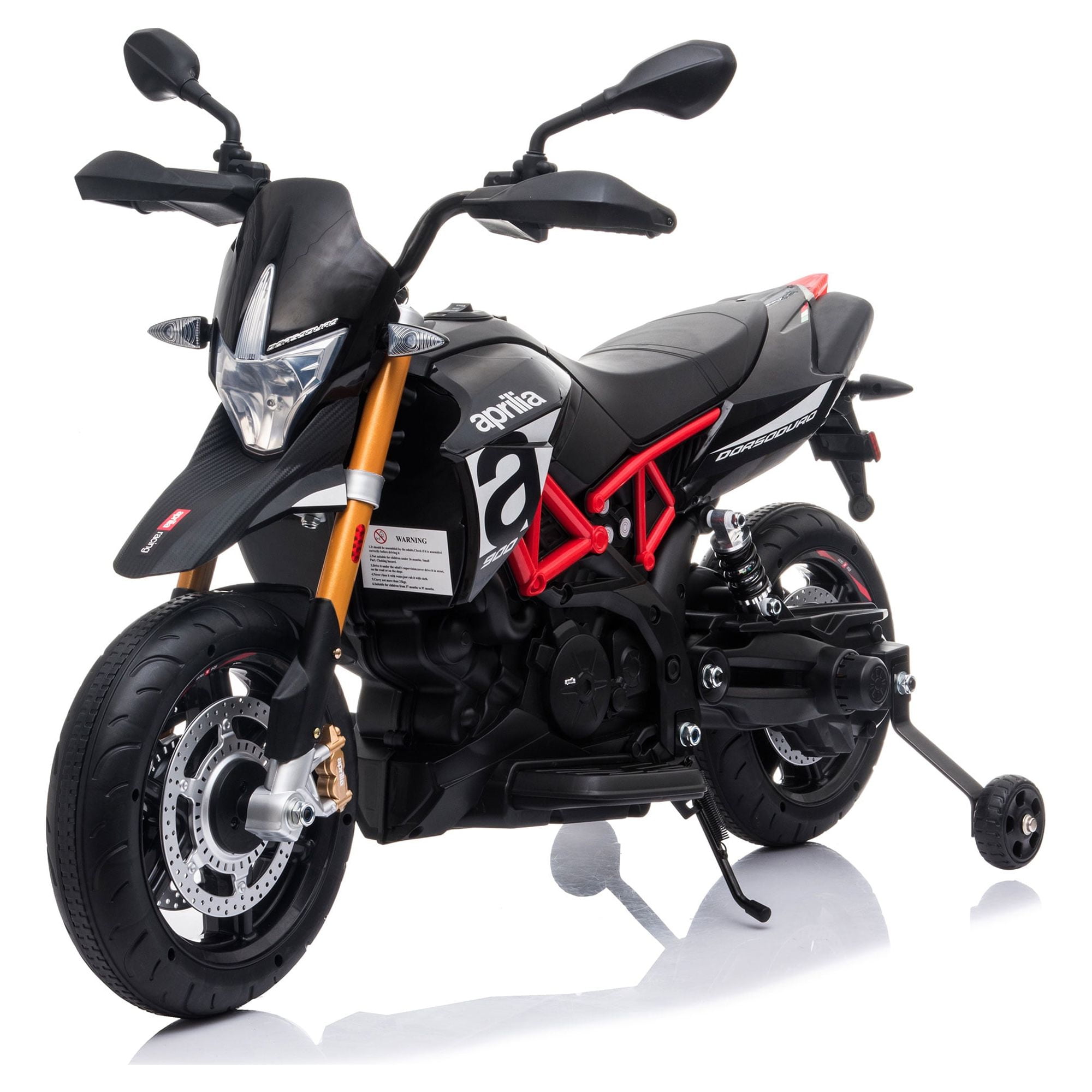 ZZZQ 12V Aprilia Licensed Kids Ride On Motorcycle, 4-wheel Electric Dirt Bike with LED Lights ...