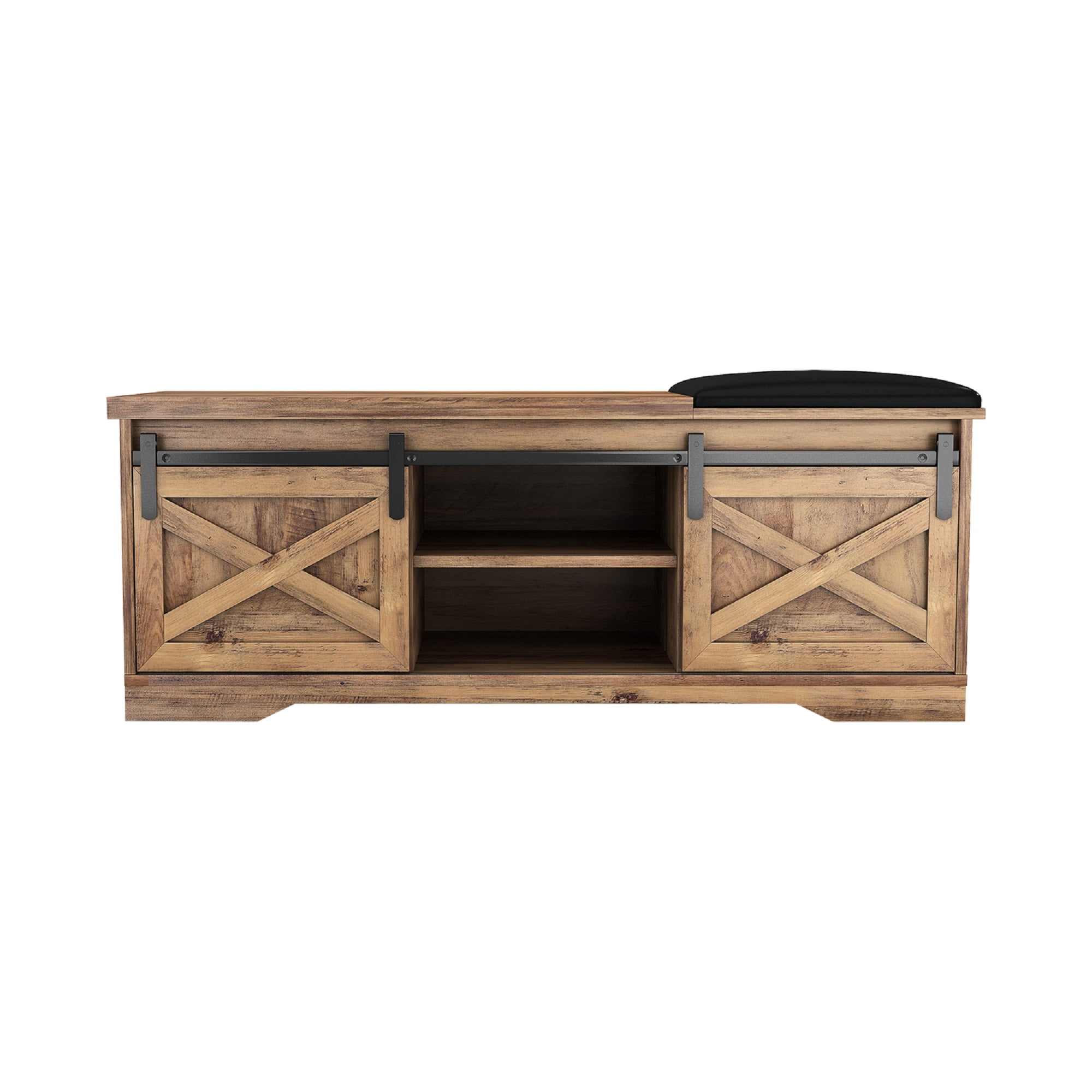 ZZZQ 47" Modern Farmhouse Sliding Bench with Entry Cutout, Shoe bench, Brown - Walmart.com