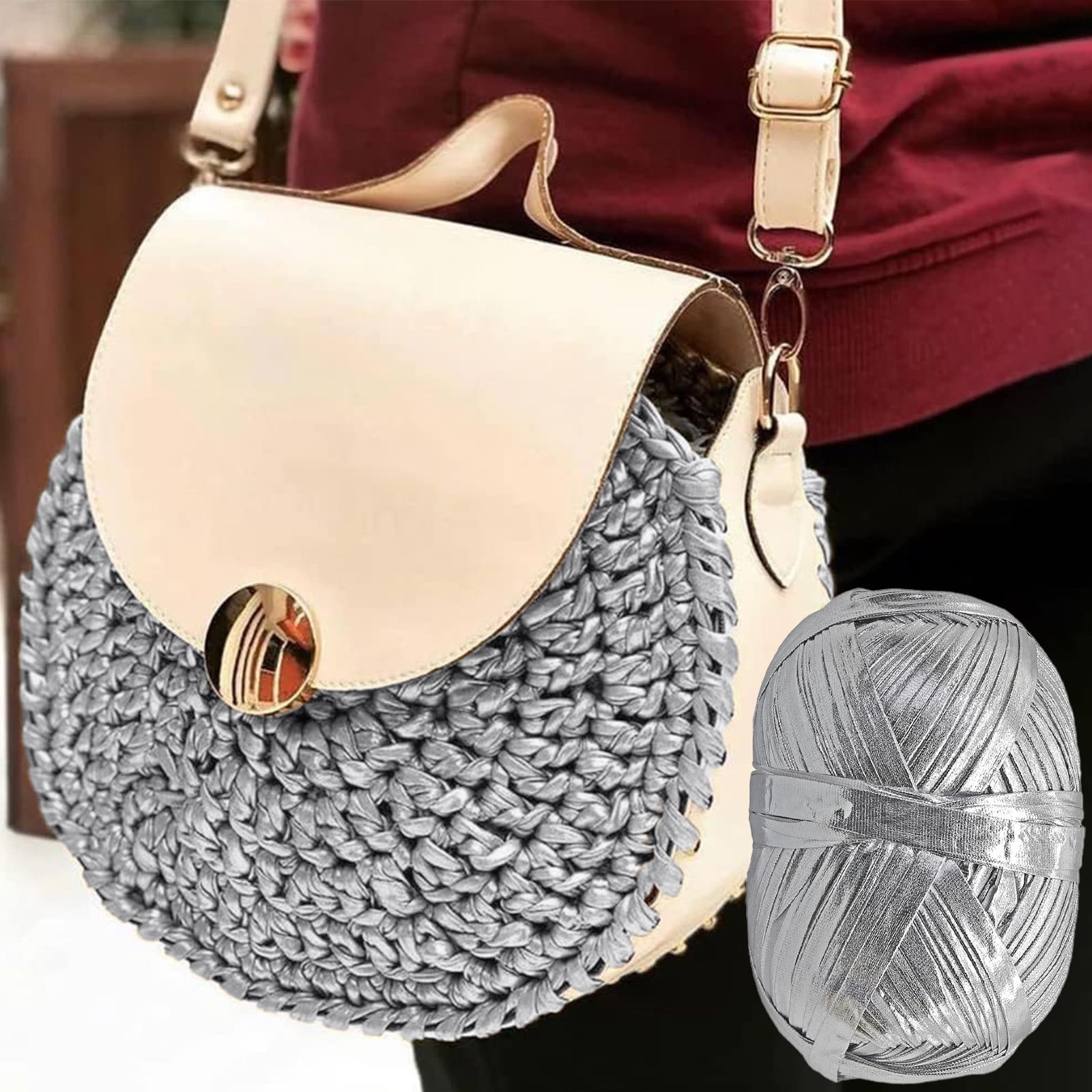 ZZkhGO Metallic Texture Yarn Roll, DIY Weaving Crochet Yarn, Polyester ...