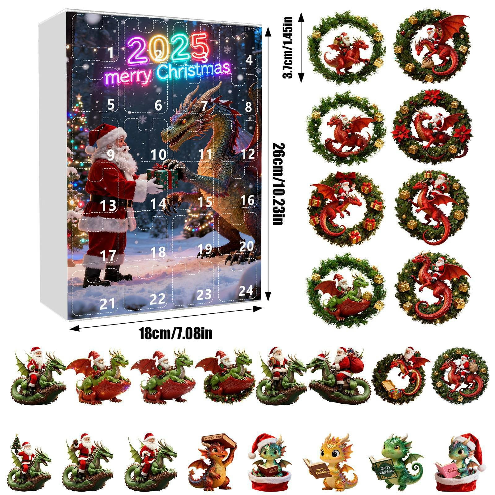 ZZkhGO Santa Claus Dragon Advent Calendar, Flying Dragon Figurines ...