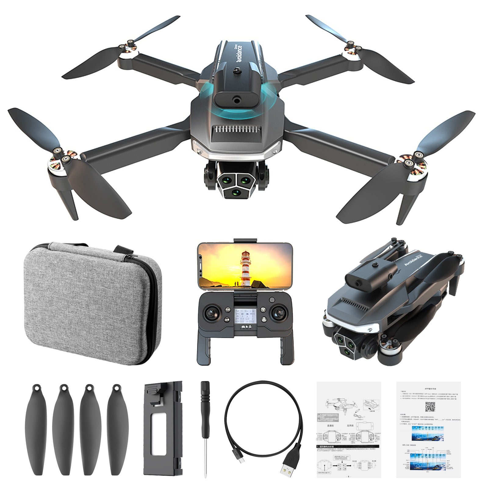 ZZkhGo Drone, Drones for Kids, Brushless Motor Drones With 3 Cameras ...