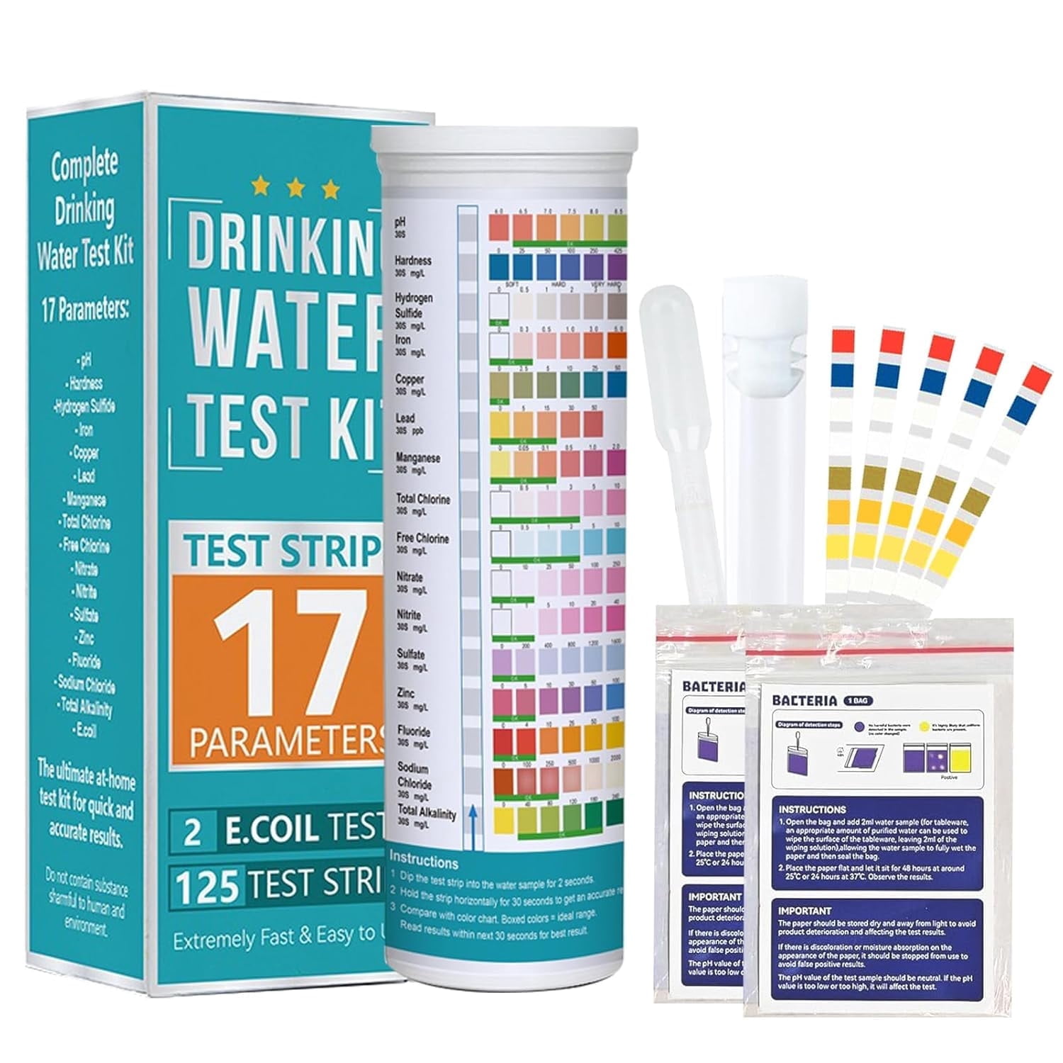 ZZlann 125-Strip Drinking Water Test Kit - Lead, pH & Multi-Parameter ...