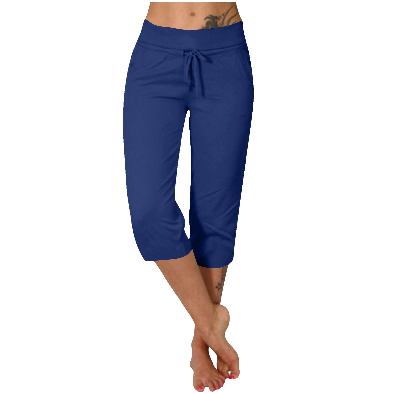 ZZwxWA Capri Pants for Women Summer Low Rise Drawstring Elastic Causal ...