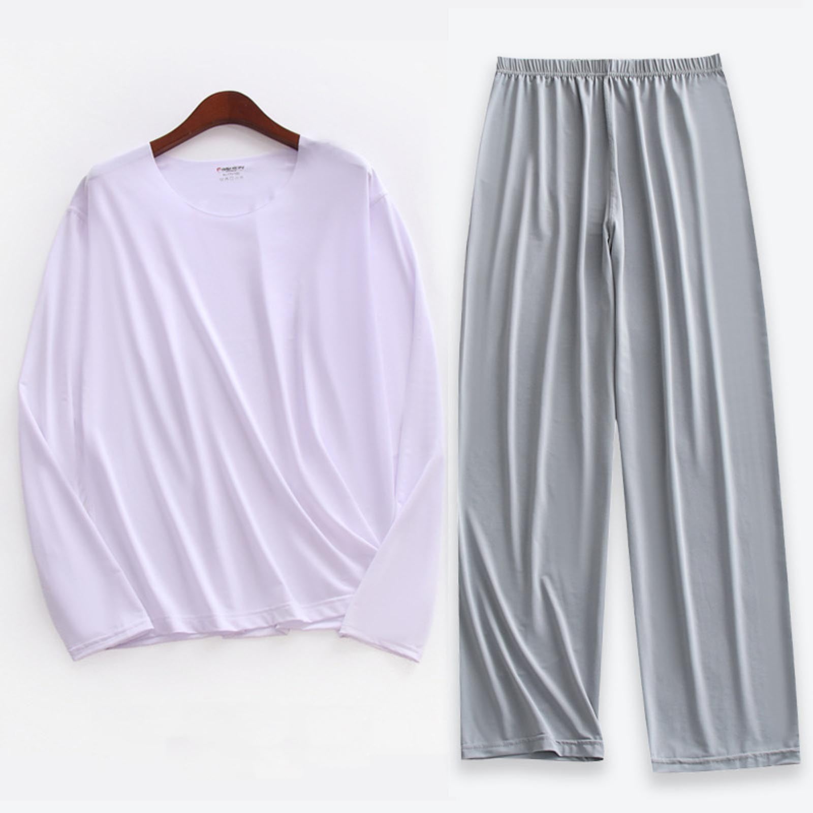 ZZwxWA Cotton Pajamas for Men Long Sleeve Sleep Shirts and Stretch ...