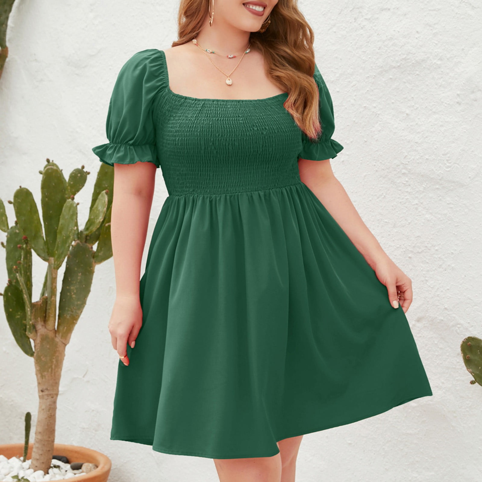 ZZwxWA Cute Milkmaid Dresses for Women Summer Puff Sleeve Square Neck Mini Dress Plus Size ...