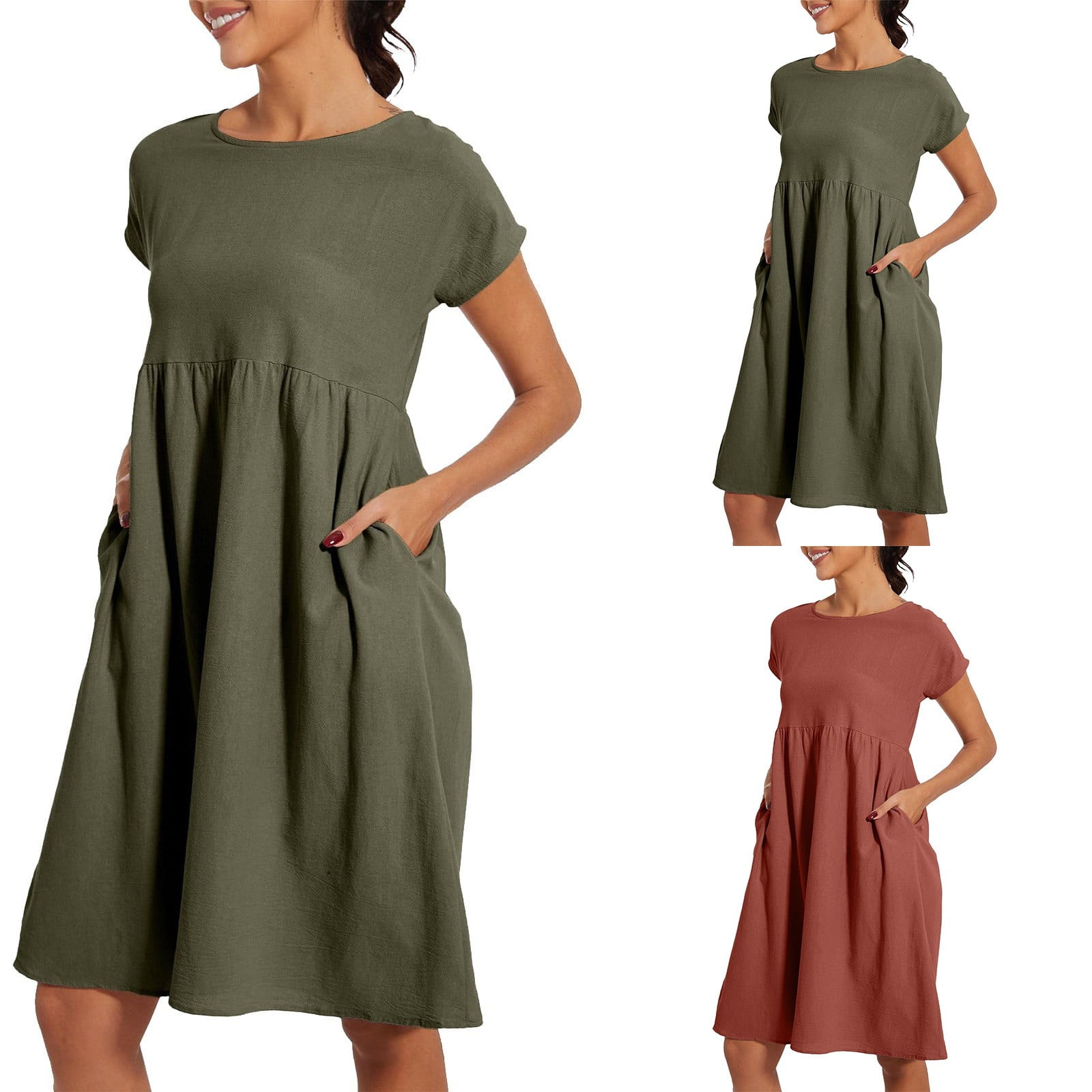 ZZwxWA Dresses for Women 2025 Casual Summer Cotton Dress with Pockets ...