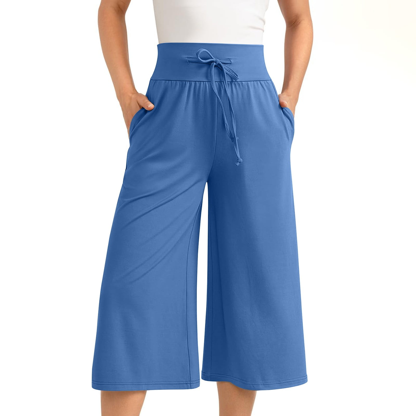 ZZwxWA Festival Gift, Women's Solid Color Pocket Drawstring Capris ...