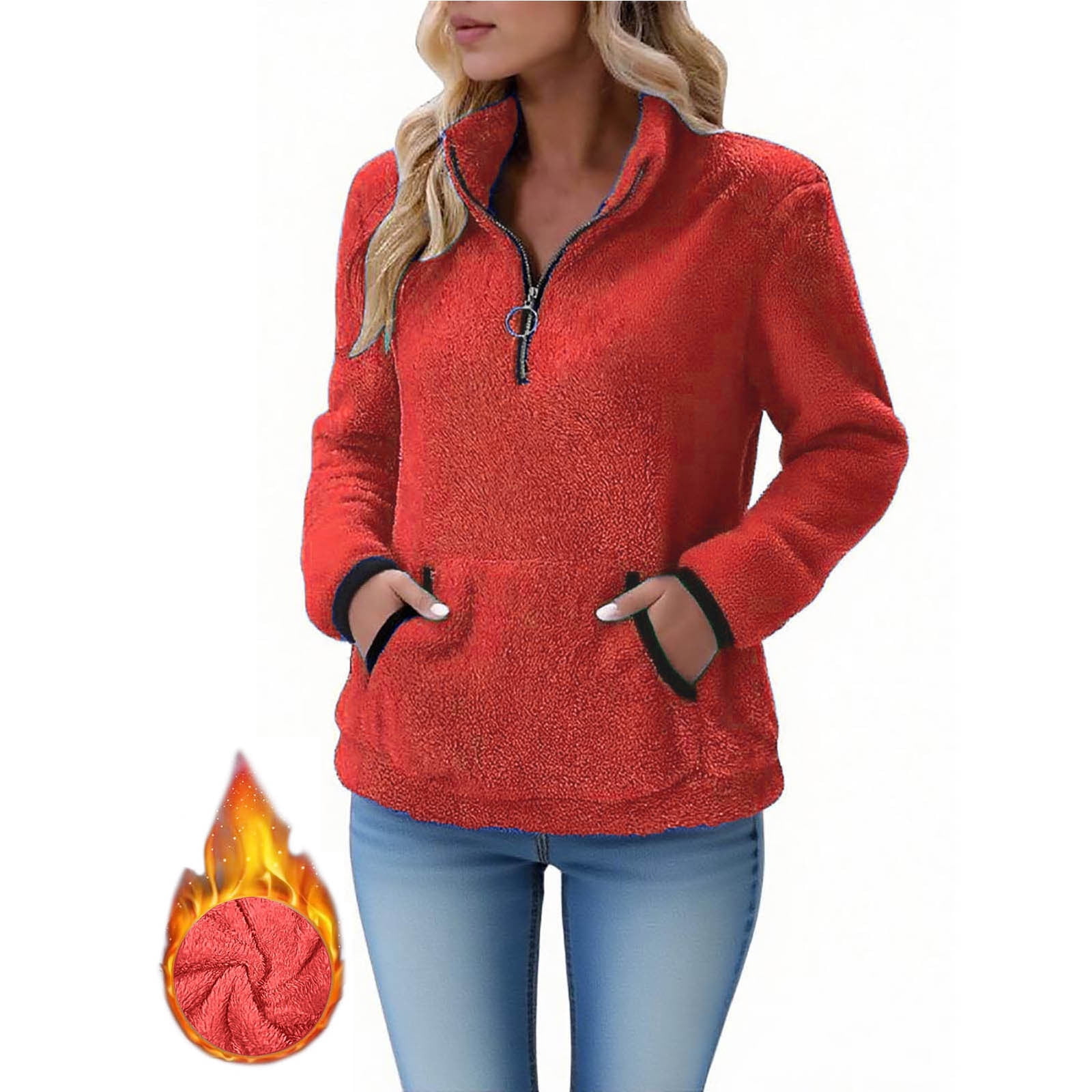 ZZwxWA Fleece Sweatshirts for Women Quarter Zip Pullover Solid Color ...