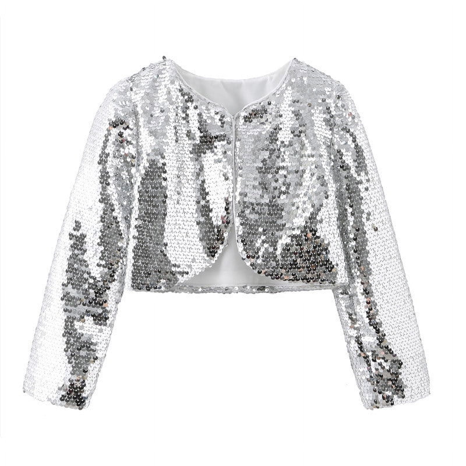 ZZwxWA Girls Shiny Sequins Bolero Jacket Shrug Cape One Button Cardigan ...