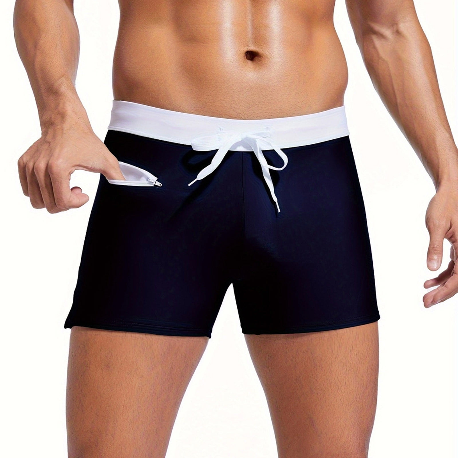 ZZwxWA Men's Athletic Swimming Shorts Drawstring Swim Trunks Stretch ...