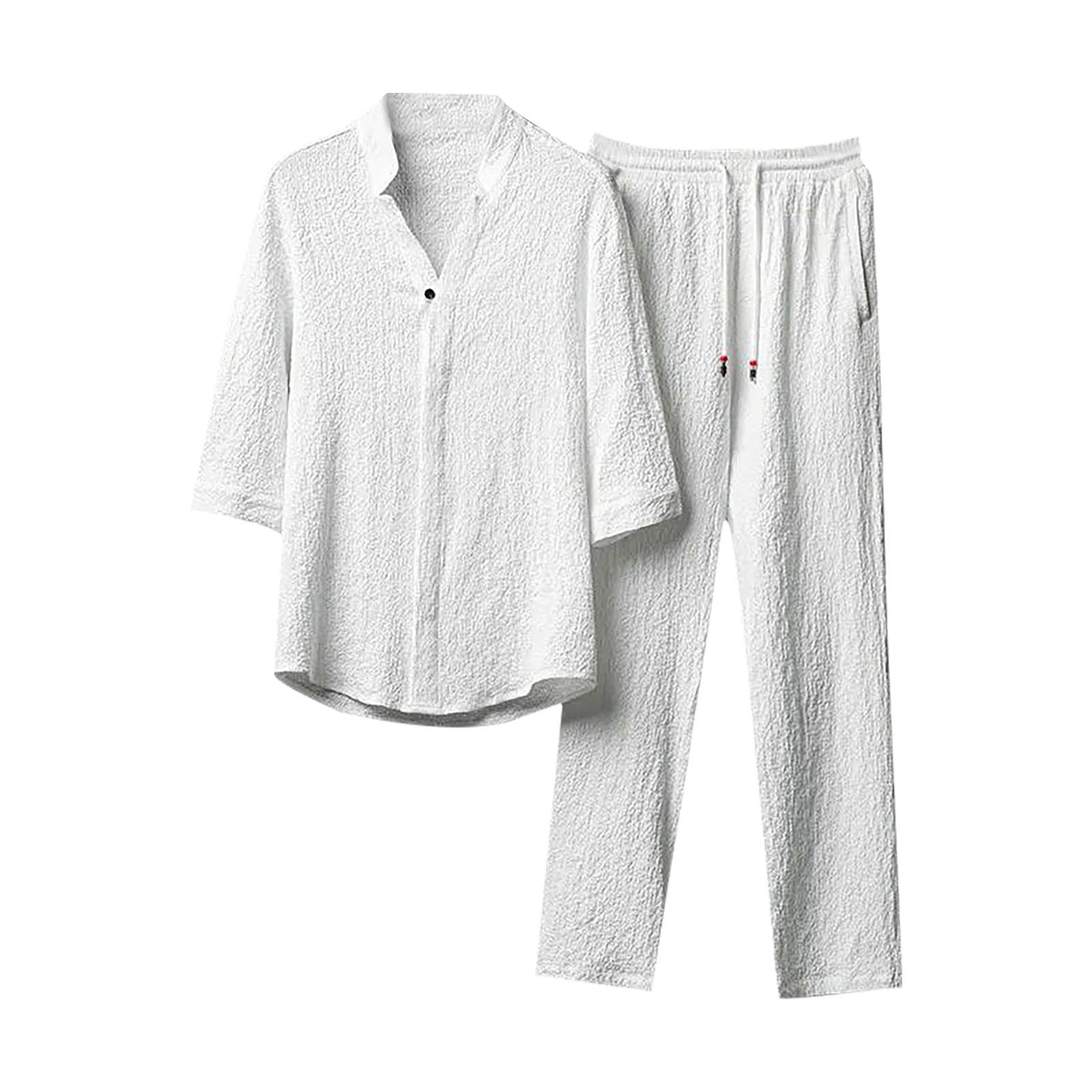 ZZwxWA Men's Linen Sets Henley Shirts 2 Piece Vacation Outfits 2025 ...