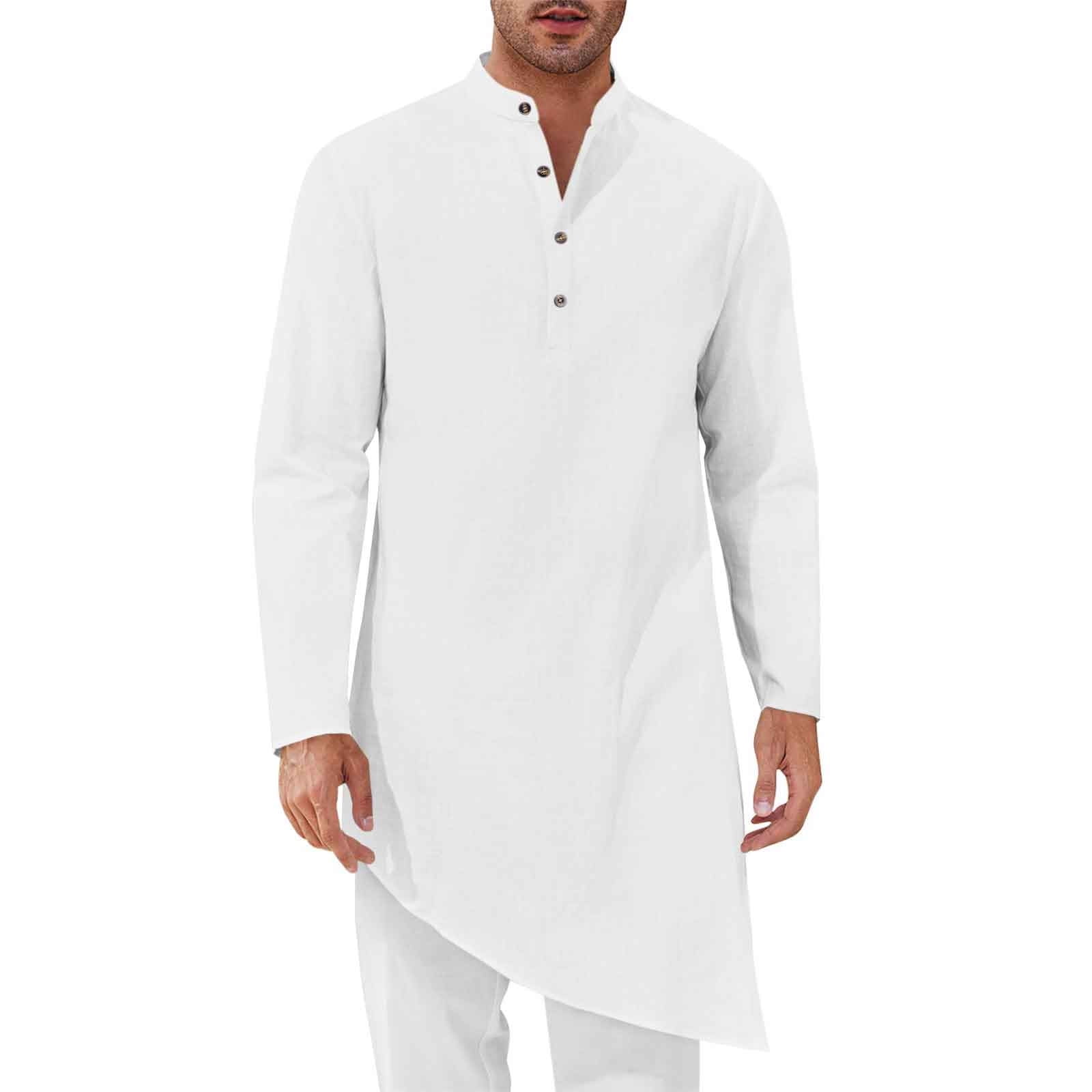 ZZwxWA Men's Muslim Robe Set Arab Middle Robe Long Sleeve Standing Neck ...
