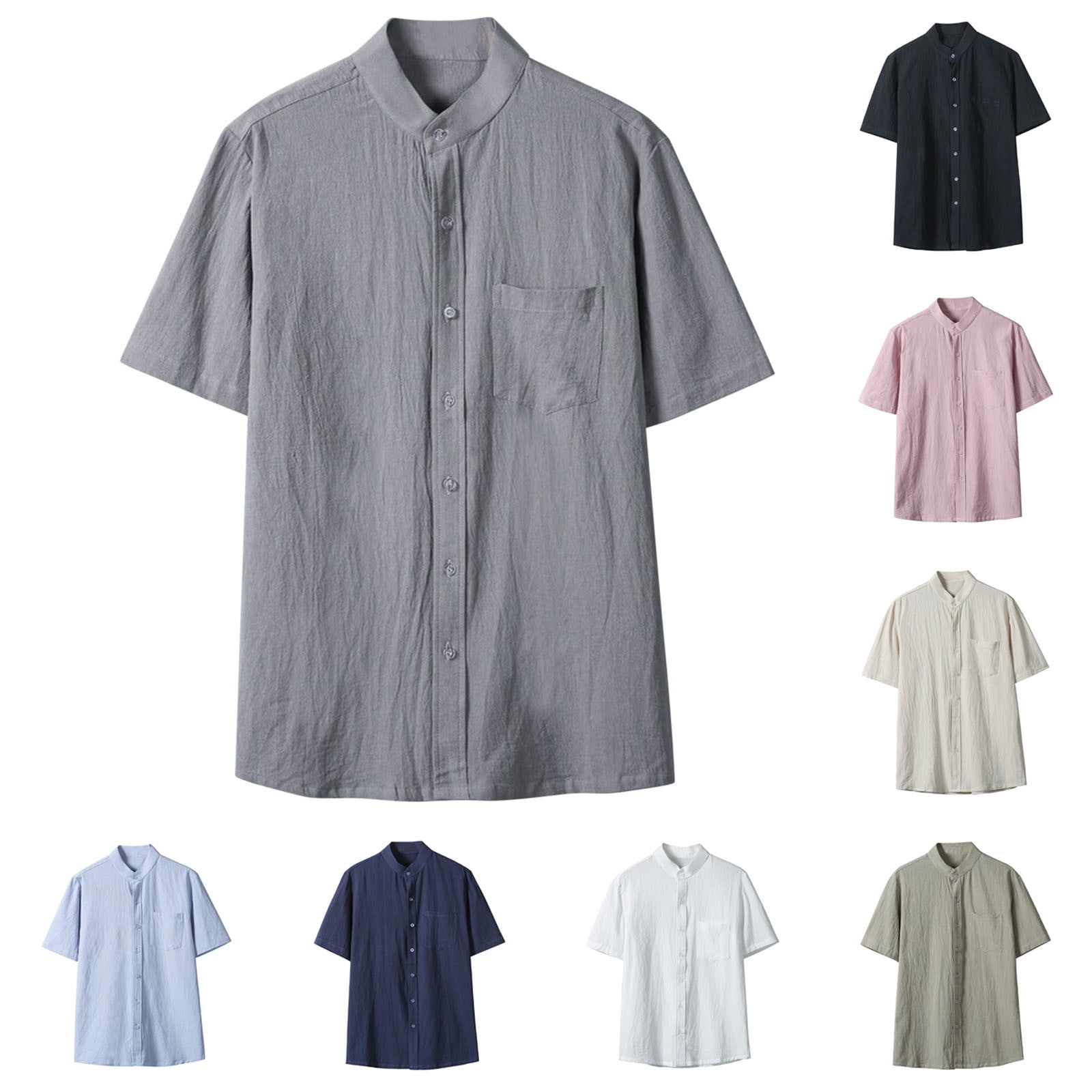 ZZwxWA Mens Button Down Shirt Lightweight Shirts Short Sleeve Band ...
