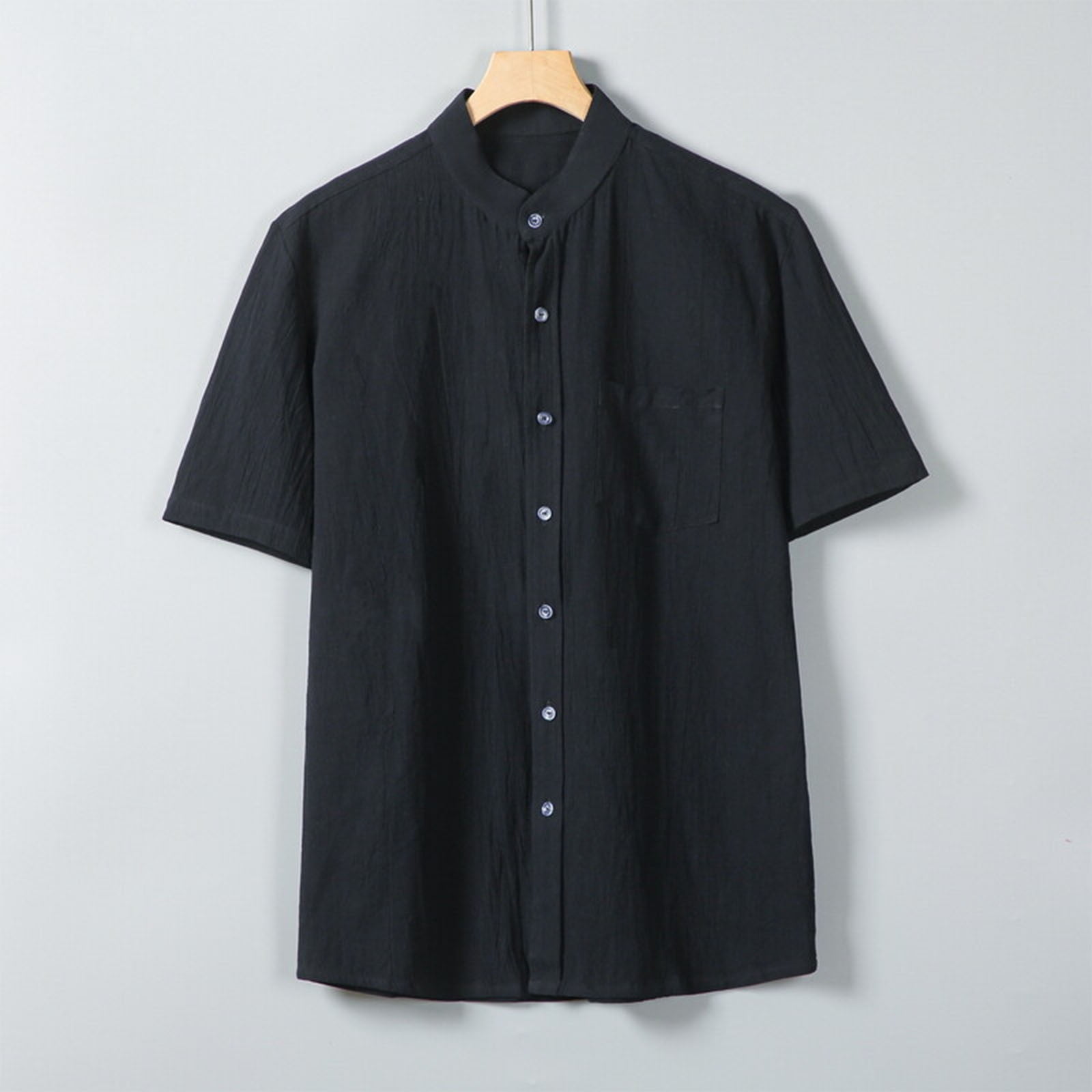 ZZwxWA Mens Button Down Shirt Lightweight Shirts Short Sleeve Band ...