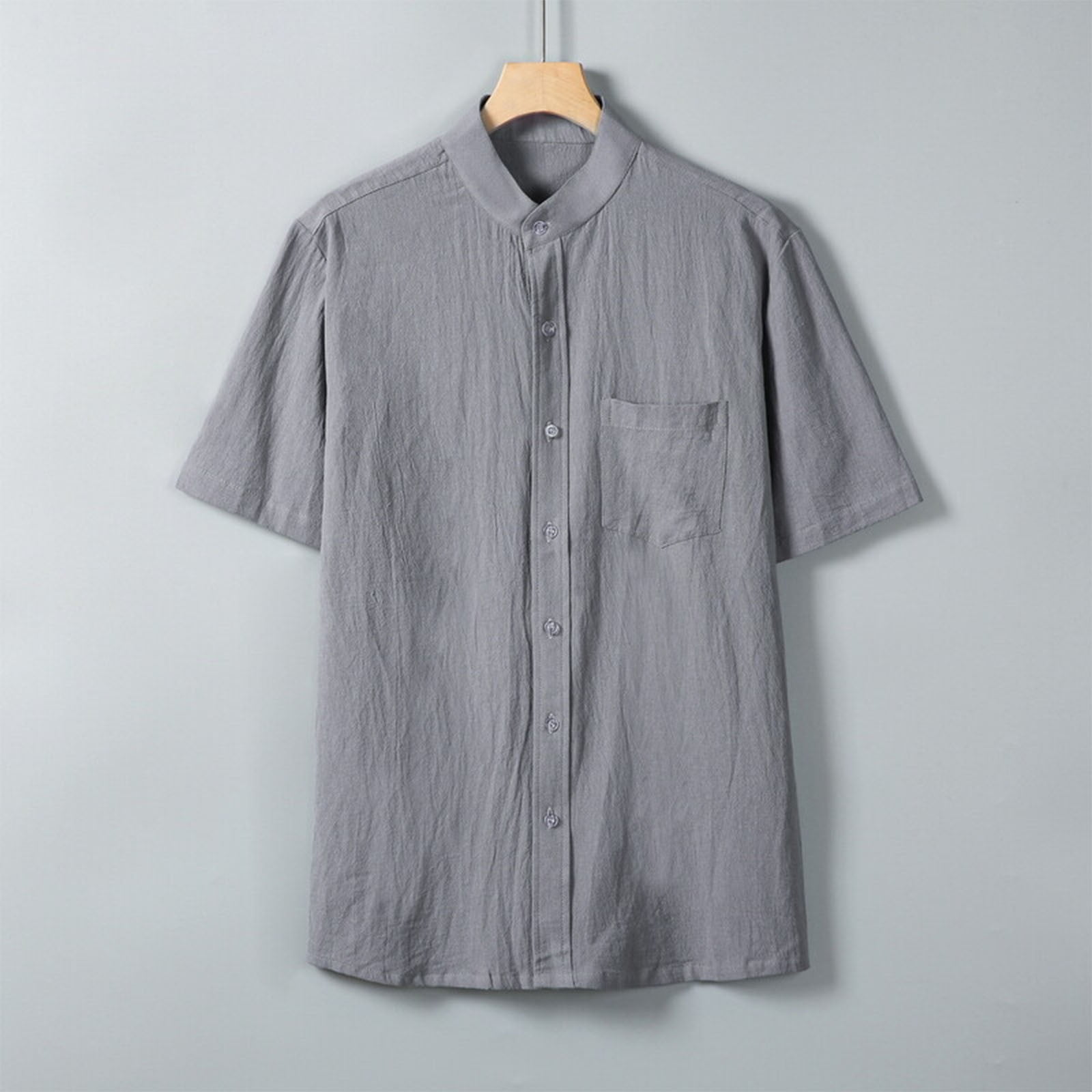 ZZwxWA Mens Button Down Shirt Lightweight Shirts Short Sleeve Band ...